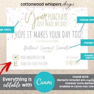 Purchase Thank You Card, Editable Canva Template, Insert for Online ...