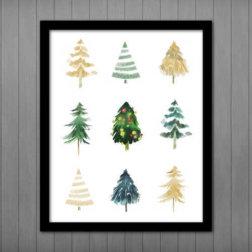 Printable Card Watercolor Holiday Christmas Trees Print - Etsy