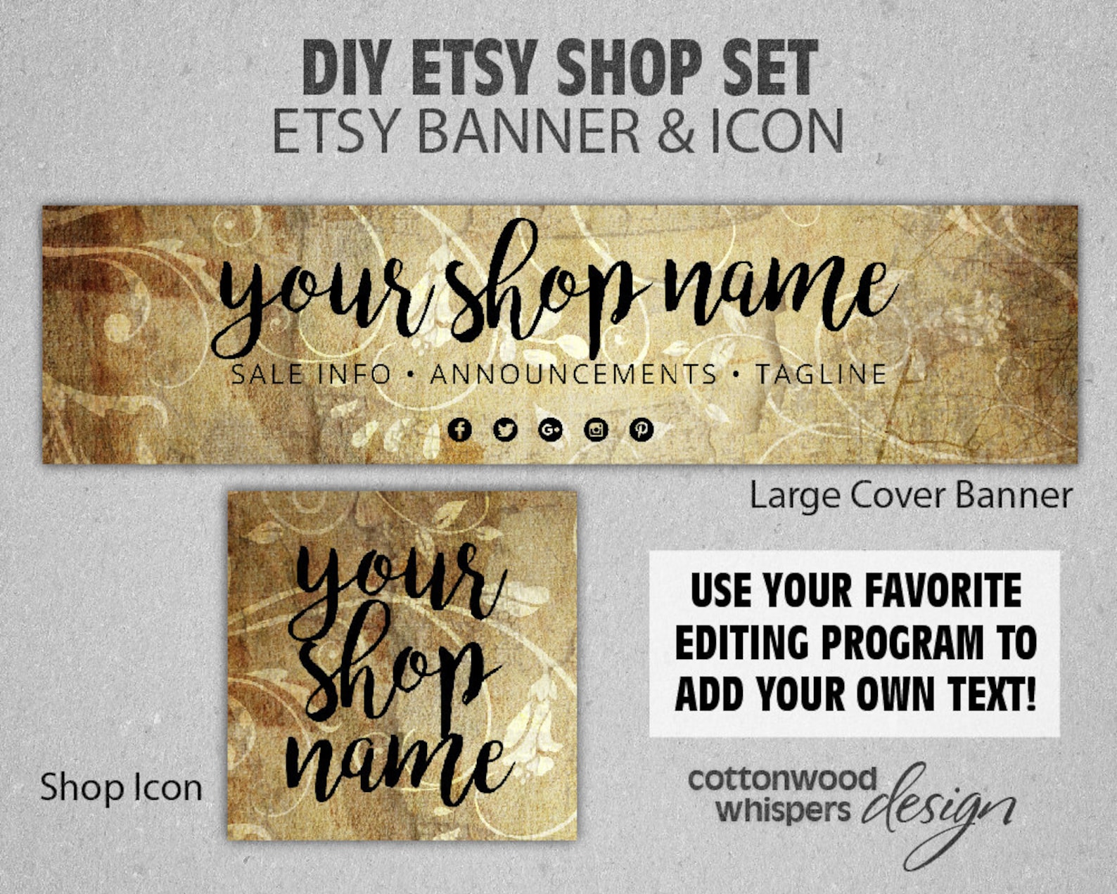 Etsy Banner Baroque Vintage Etsy Shop Banner Set Rustic Etsy - Etsy
