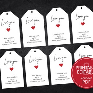 Love You Editable Gift Tags With Script Font and a Little Red Heart ...