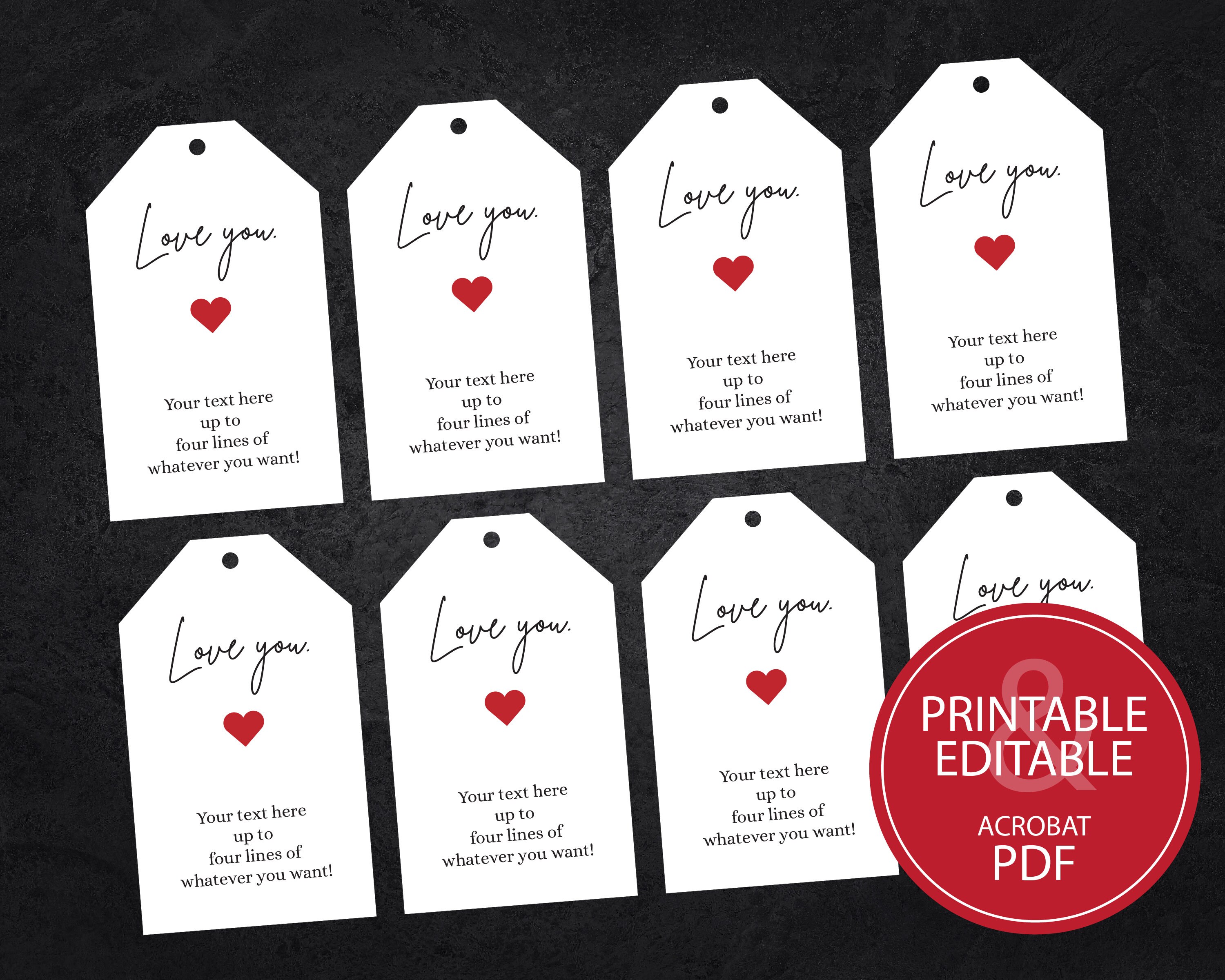 Love You Editable Gift Tags With Script Font and a Little Red Heart ...