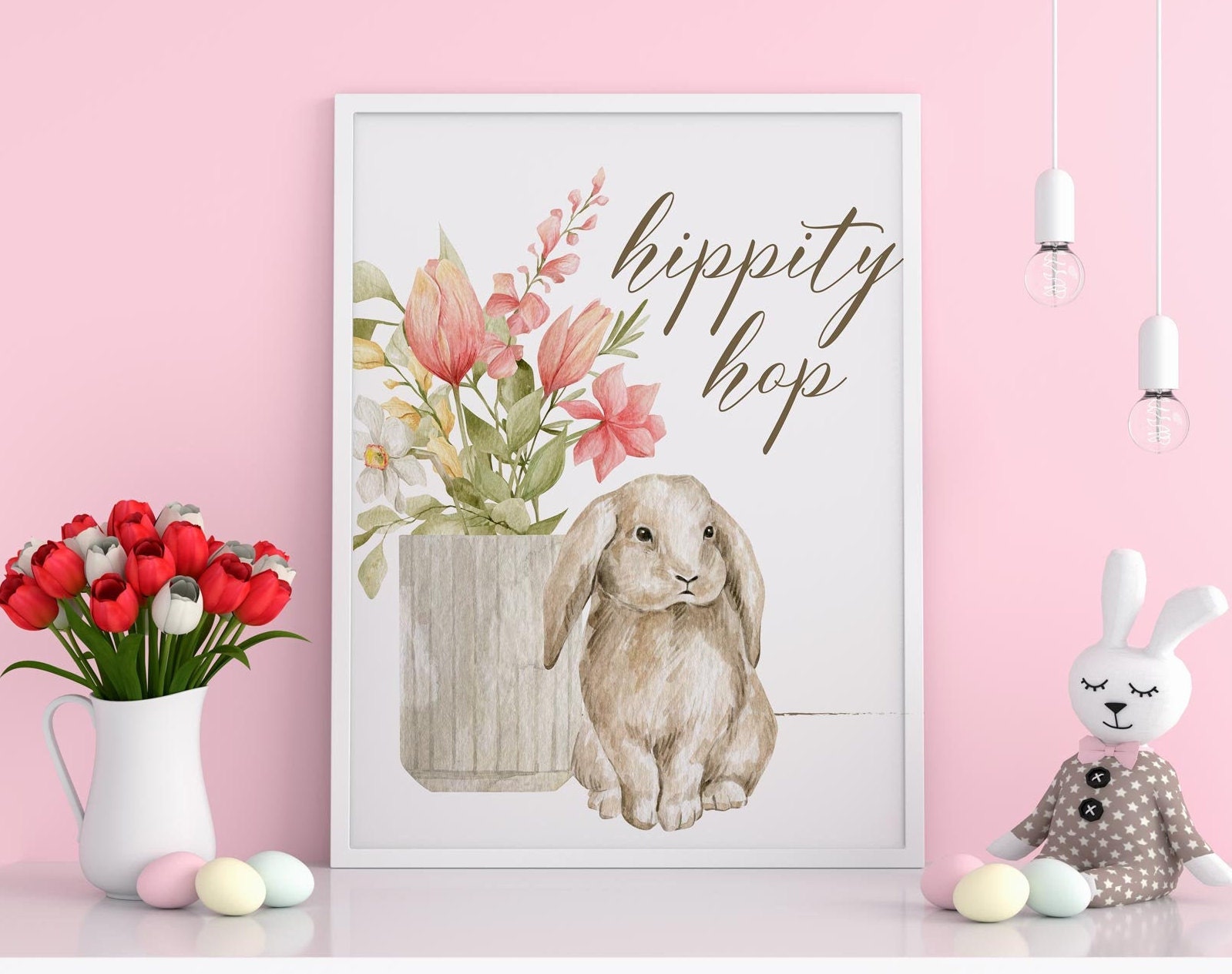Hippity Hop Rabbit Printable Sign Watercolor Wall Art Easter | Etsy
