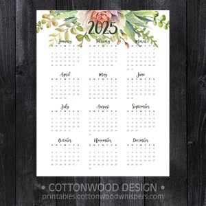 2025 Yearly Calendar at a Glance Succulents & Cactus Printable Calendar ...