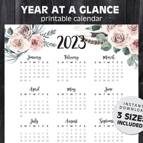 Printable Year at a Glance Planner Calendar Single Page - Etsy
