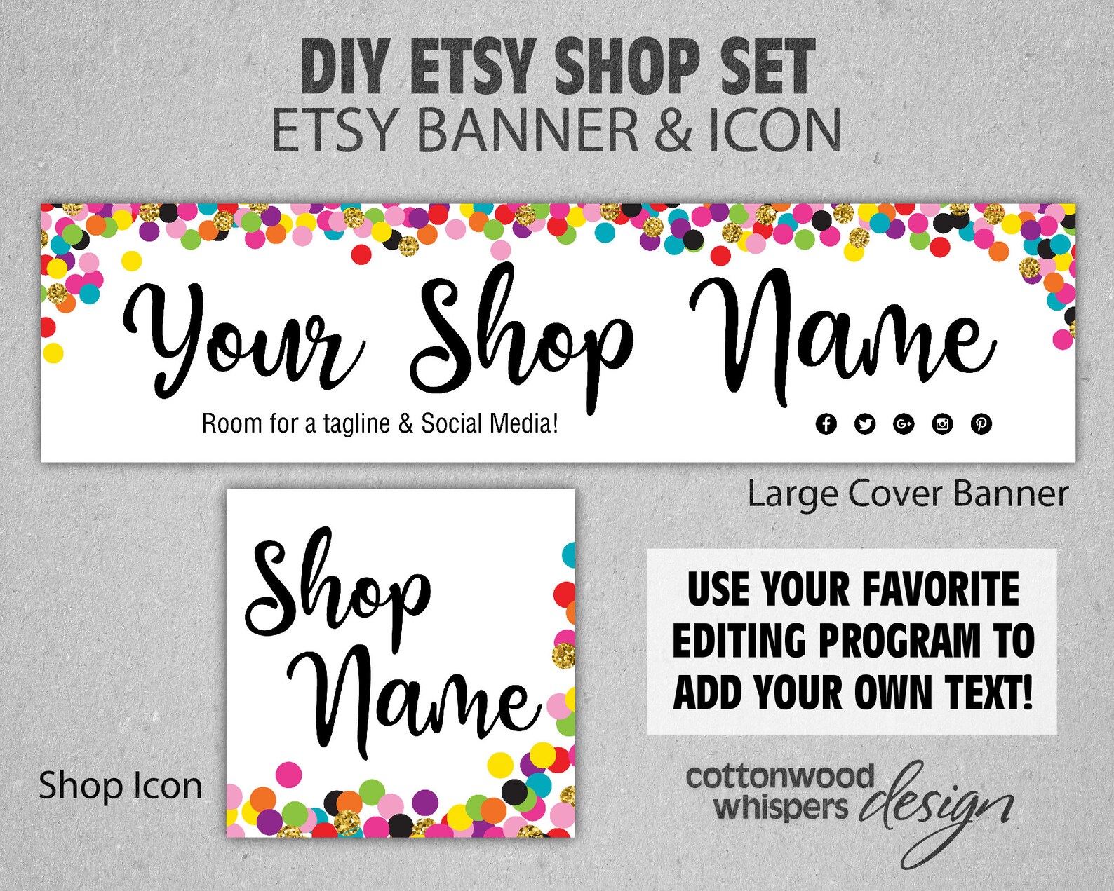 Gold Glitter Confetti Etsy Shop Template Cover Image Shop | Etsy