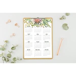 2025 Yearly Calendar at a Glance | Succulents & Cactus | Printable ...