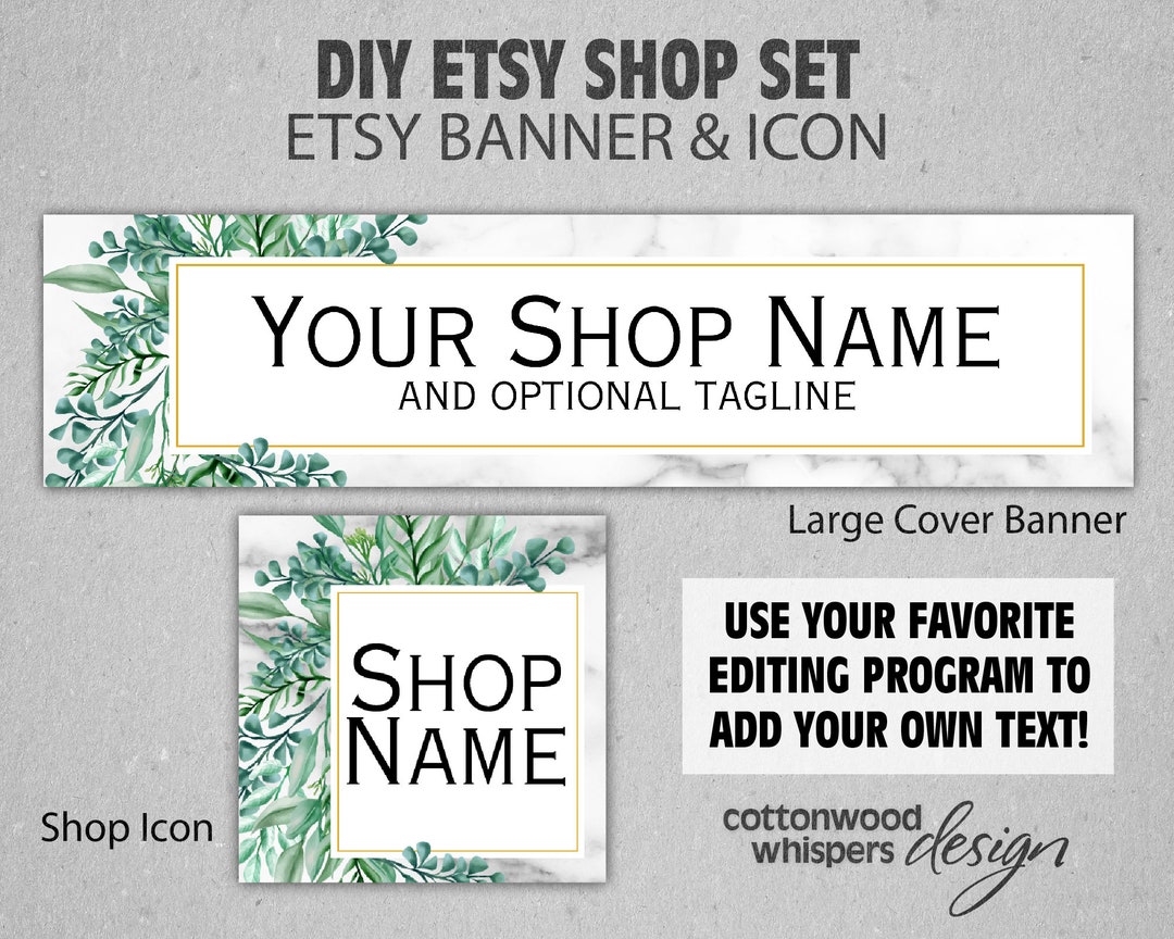 Greenery Etsy Shop Banner Set Eucalyptus Greenery W/ Marble - Etsy