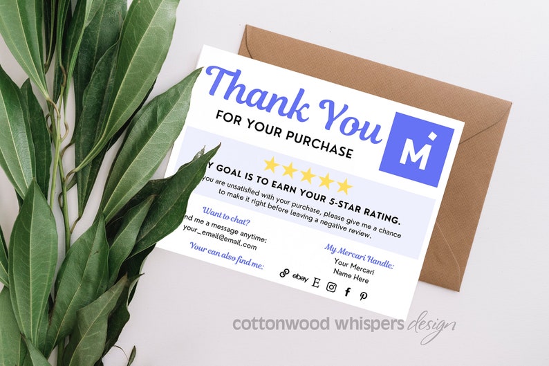 Mercari Thank You Cards Editable Canva Template Customer | Etsy