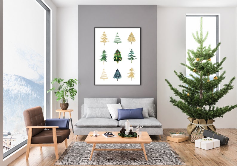 Christmas PRINTABLE Wall Art Abstract Christmas Trees Print - Etsy