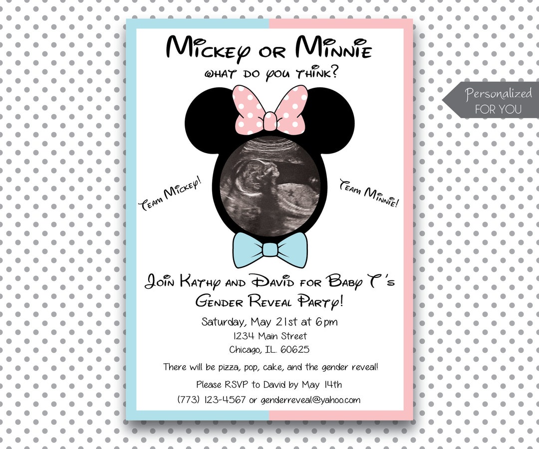 Digital Mickey or Minnie Gender Reveal Invite - Etsy