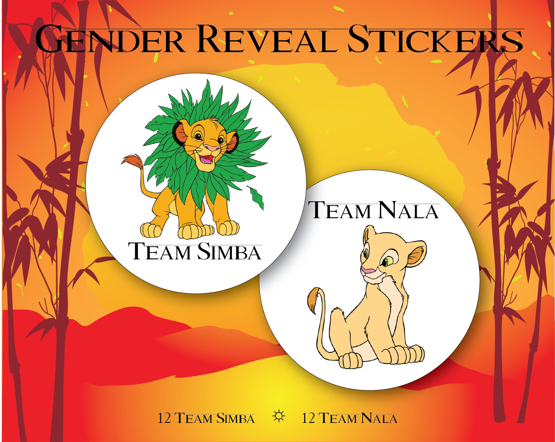 The Lion King Gender Reveal Stickers Team Simba or Team Nala - Etsy
