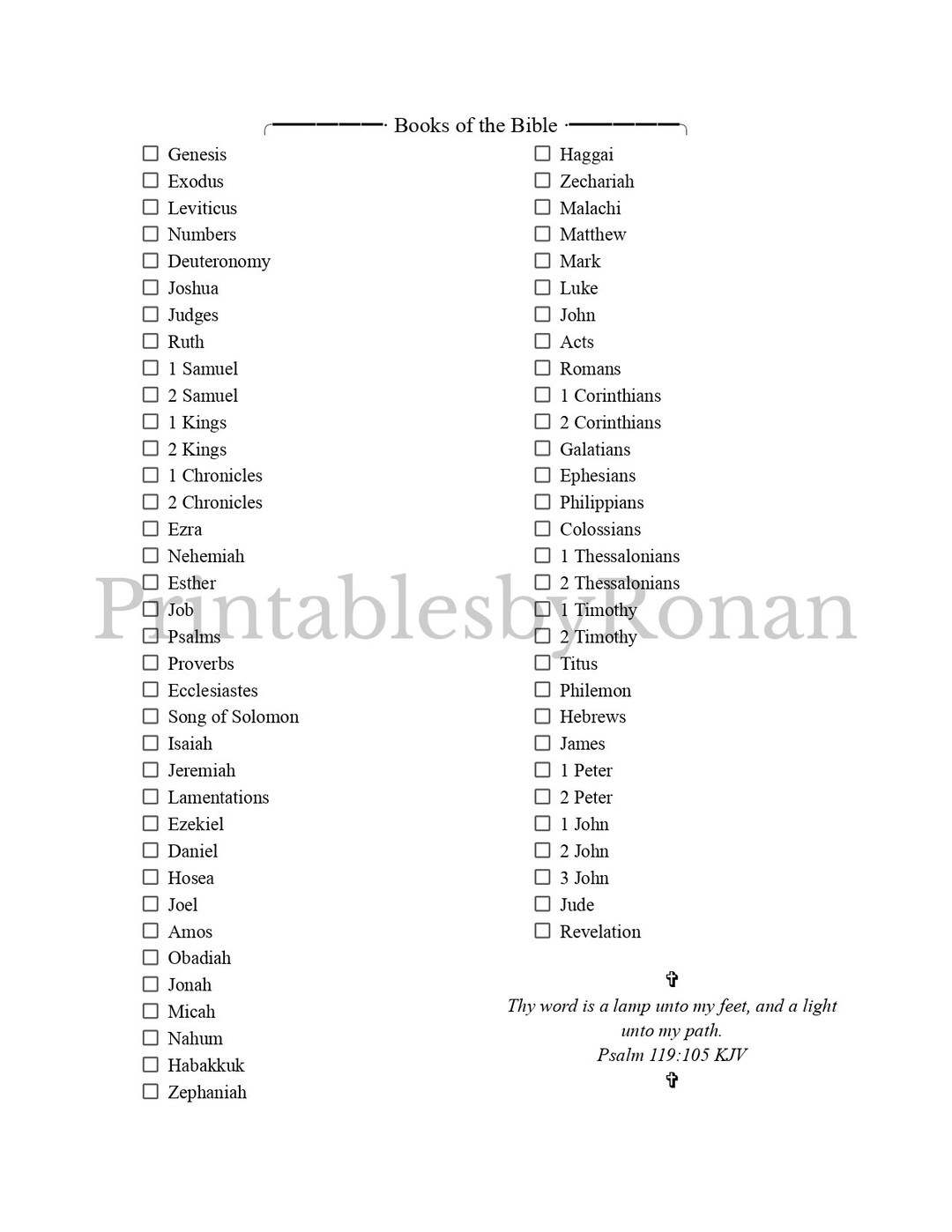 Printable Books of the Bible Tracker With Psalm 119:105 Minimalistic ...