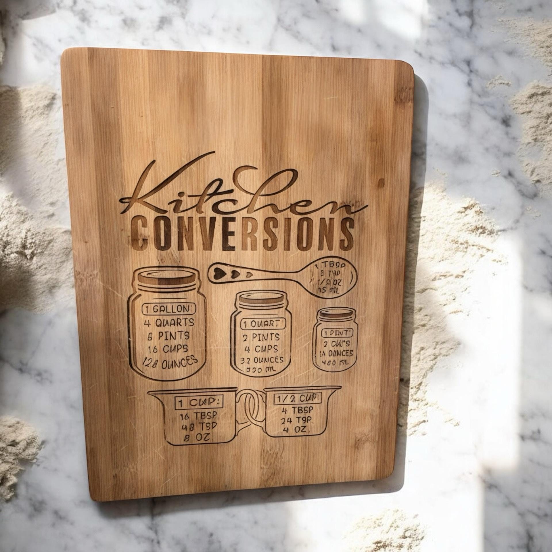 Kitchen Measurement Chart, Kitchen Conversion Cutting Board , Cooking ...