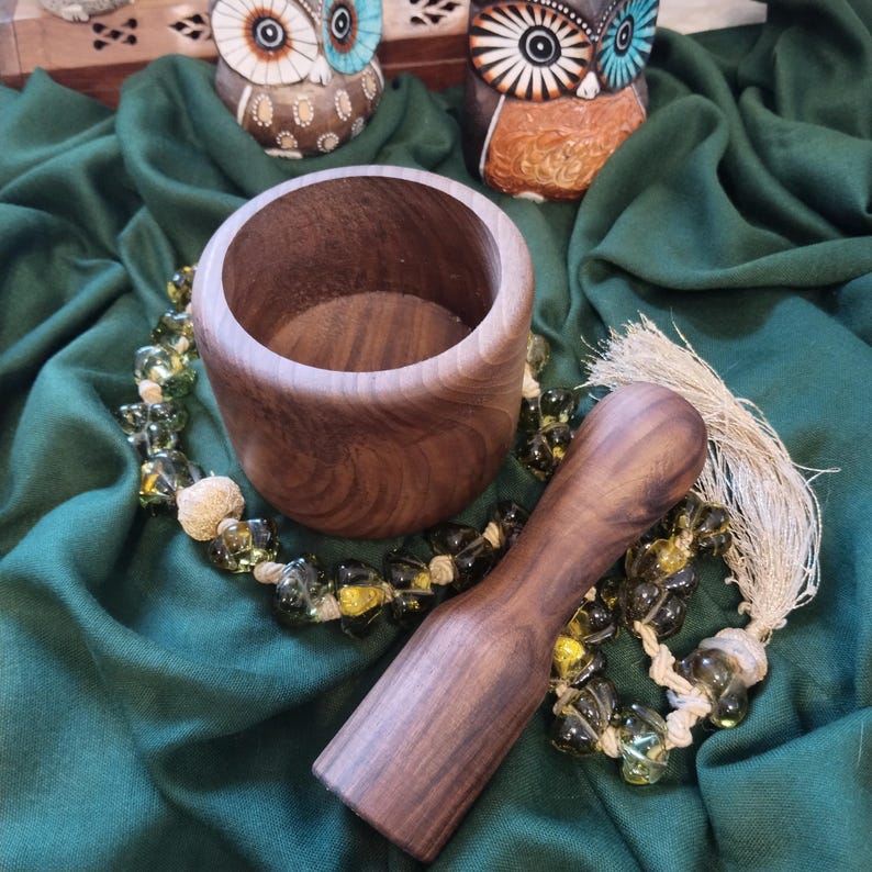 Natural Style Pestle & Mortar, Garlic, Herb, Seed Crusher, Wood Herb ...