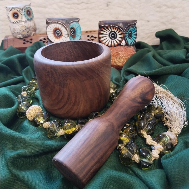 Natural Style Pestle & Mortar, Garlic, Herb, Seed Crusher, Wood Herb ...