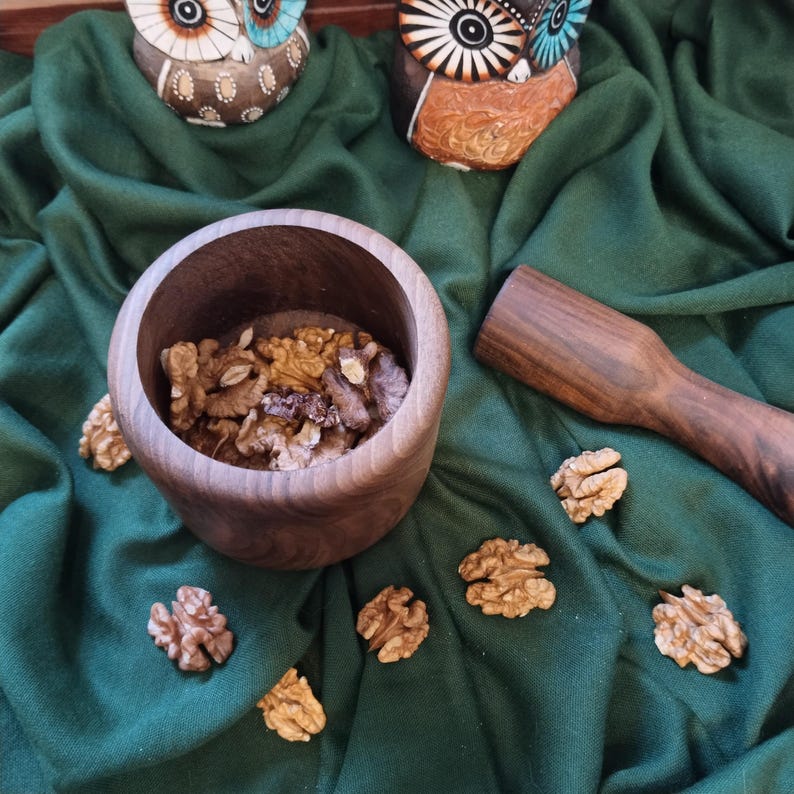 Natural Style Pestle & Mortar, Garlic, Herb, Seed Crusher, Wood Herb ...