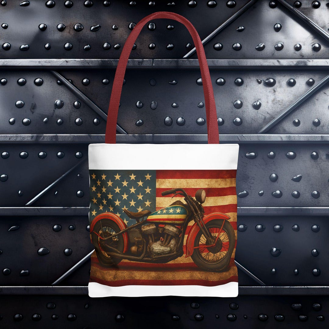 Vintage Motorcycle Tote Bag | American Flag Biker Gift | Biker Gifts ...