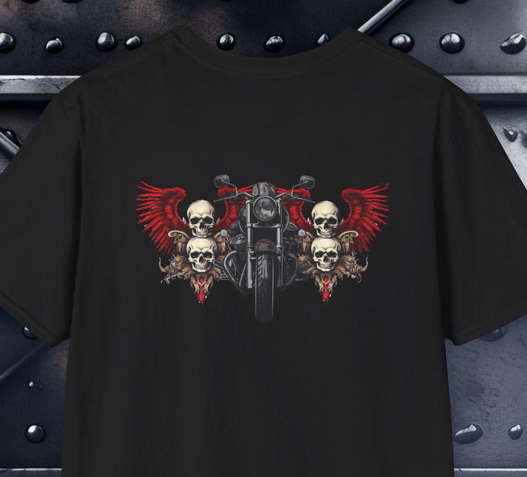 Skull Motorcycle T-shirt: Motorcycle With Red Wings and Skulls. Great ...