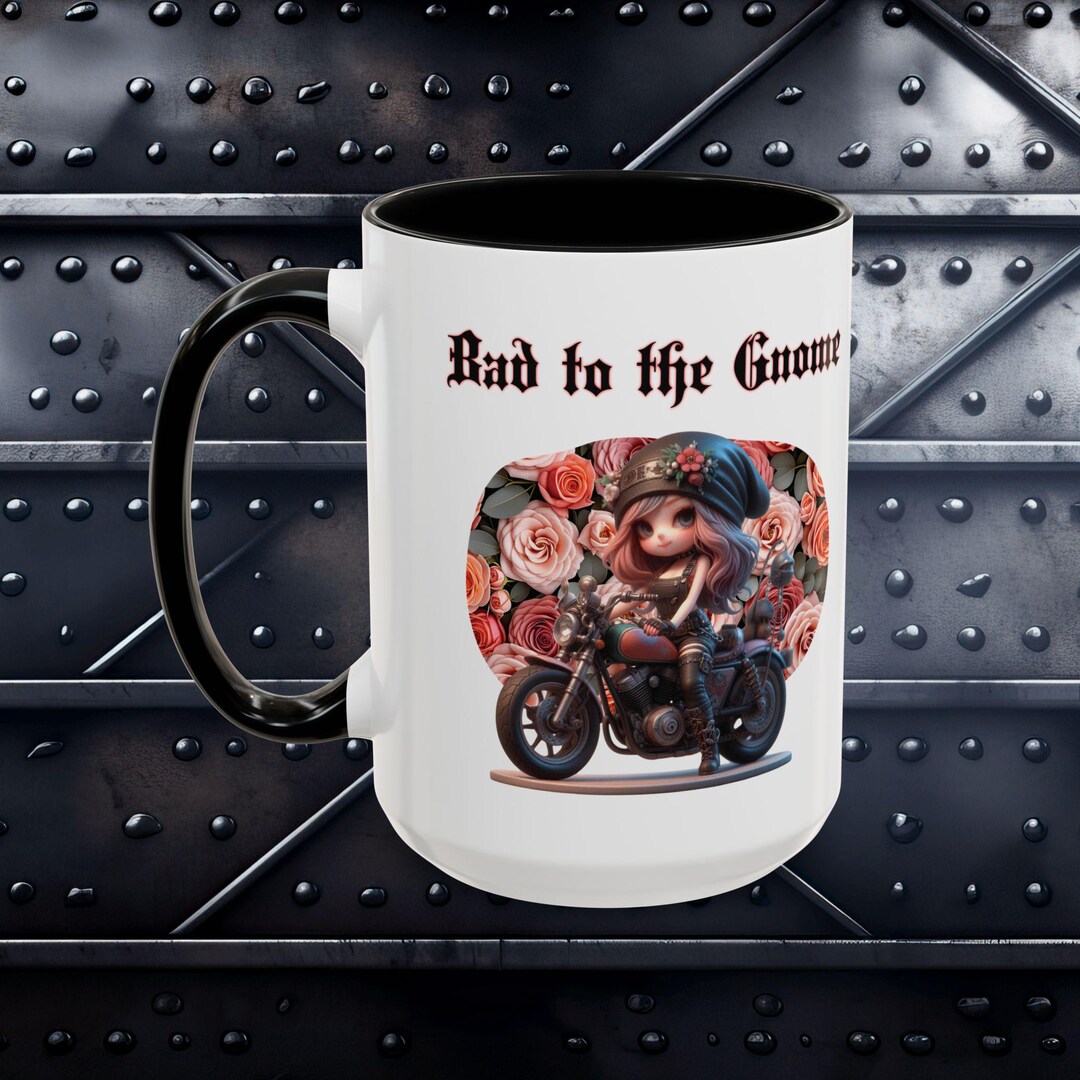 Lady Biker Motorcycle Mug (15 Oz) | Female Bad to the Gnome | Funny ...