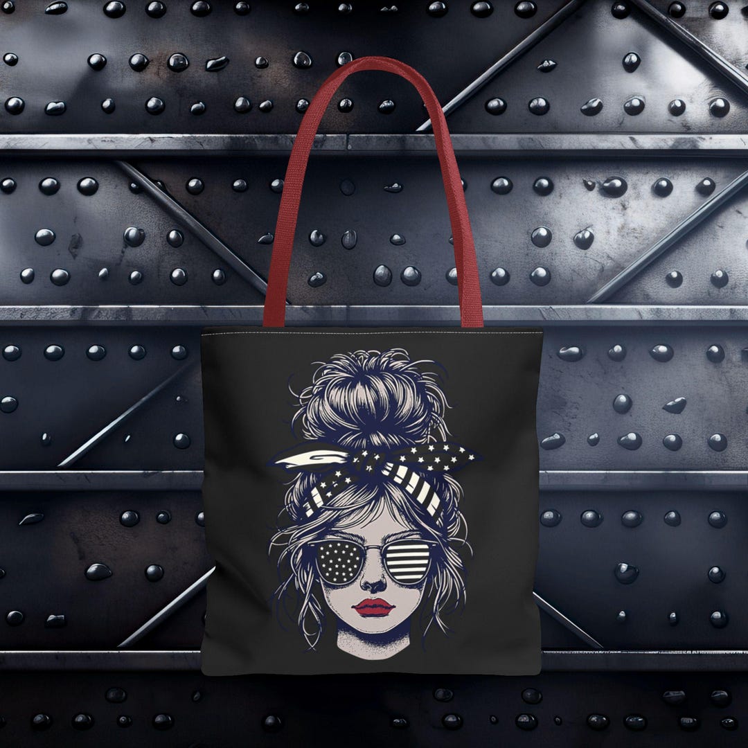 Messy Bun Tote Bag | Patriotic Canvas Tote Bag| Tote Bag for Her| Biker ...