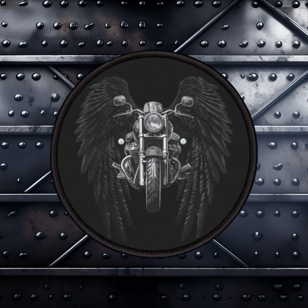 Biker Motorcycle Vest Patch: Motorcycle With Black Angel Wings. 3X3 ...