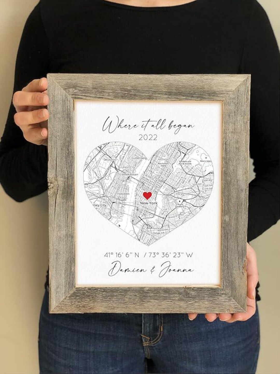 Where We Met Map - Personalized Couples Gift, Custom Black and White ...