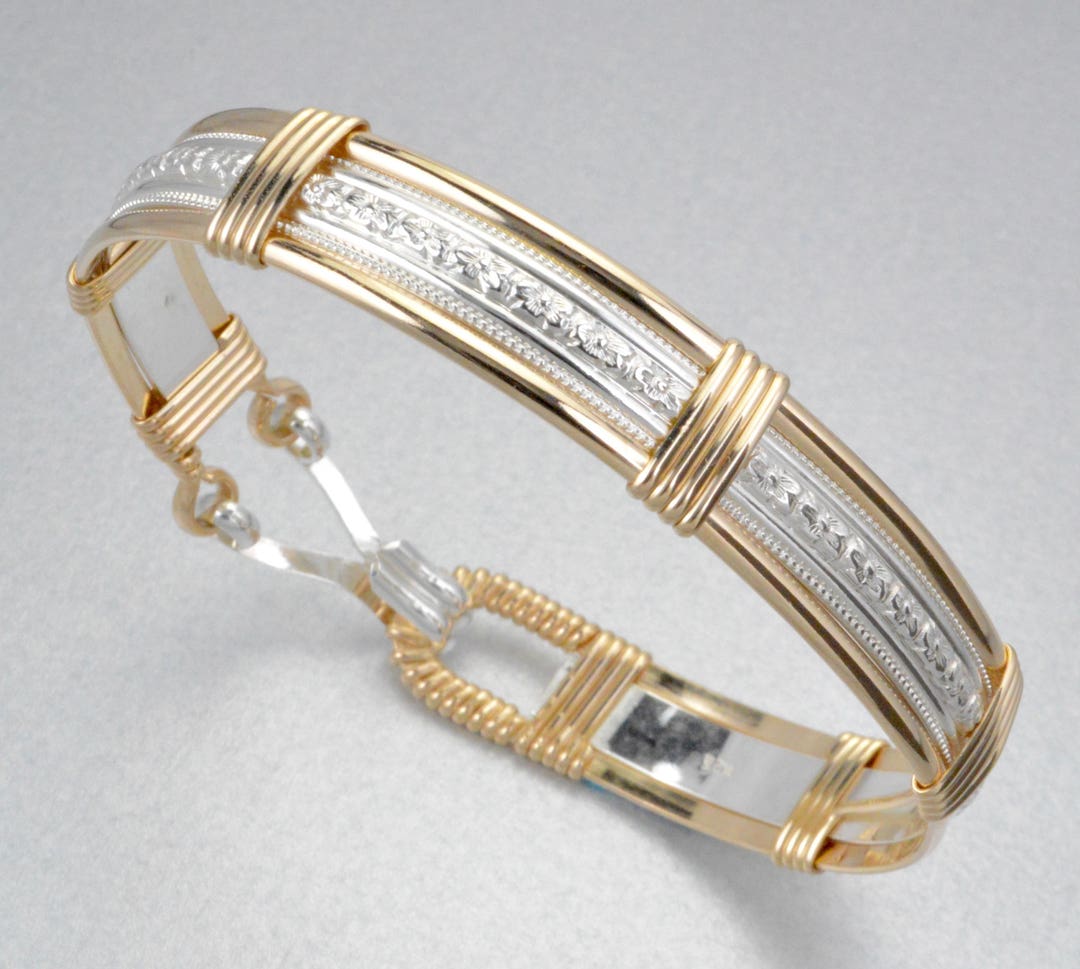 Handmade Sterling Silver & 14k Gold Filled Wire Wrap Bracelet Forget-me ...