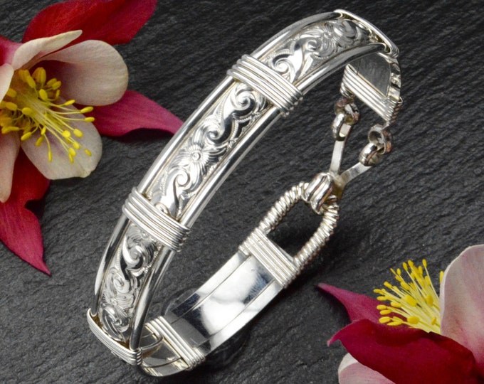 Handmade Sterling Silver Waves & Flowers Patterned Wire Wrapped ...