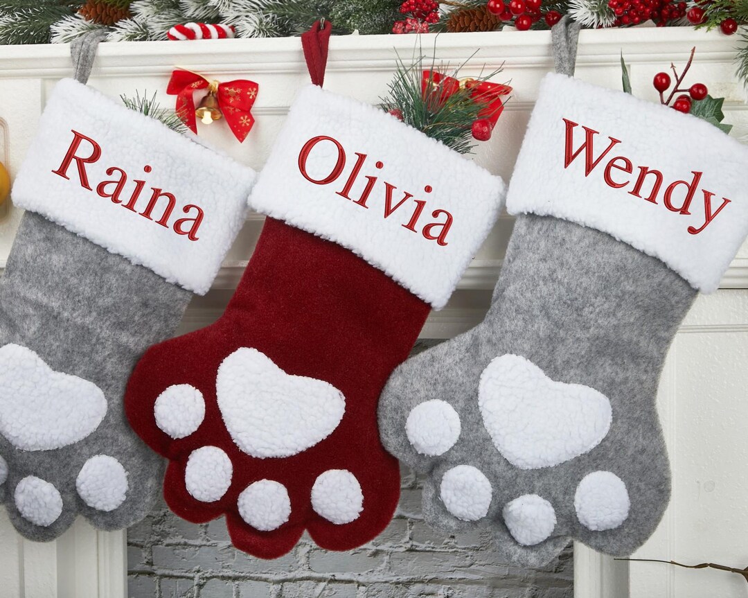 Personalized Pet Paw Christmas Stockings With Name, Custom Dog Paw ...