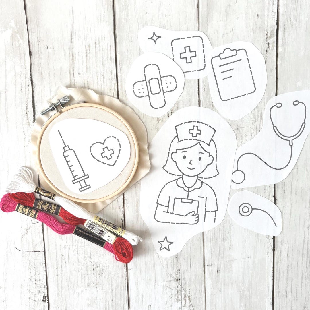 Stick and Stitch Nurses Embroidery Pattern, 7 Digital Images for ...