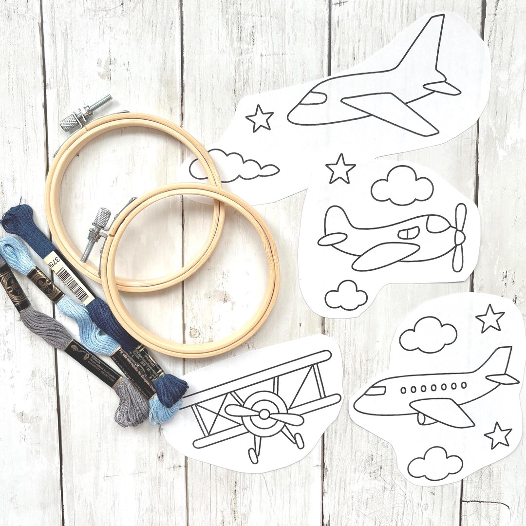 Airplane Stick and Stitch PDF, Printable Plane Embroidery Pattern ...