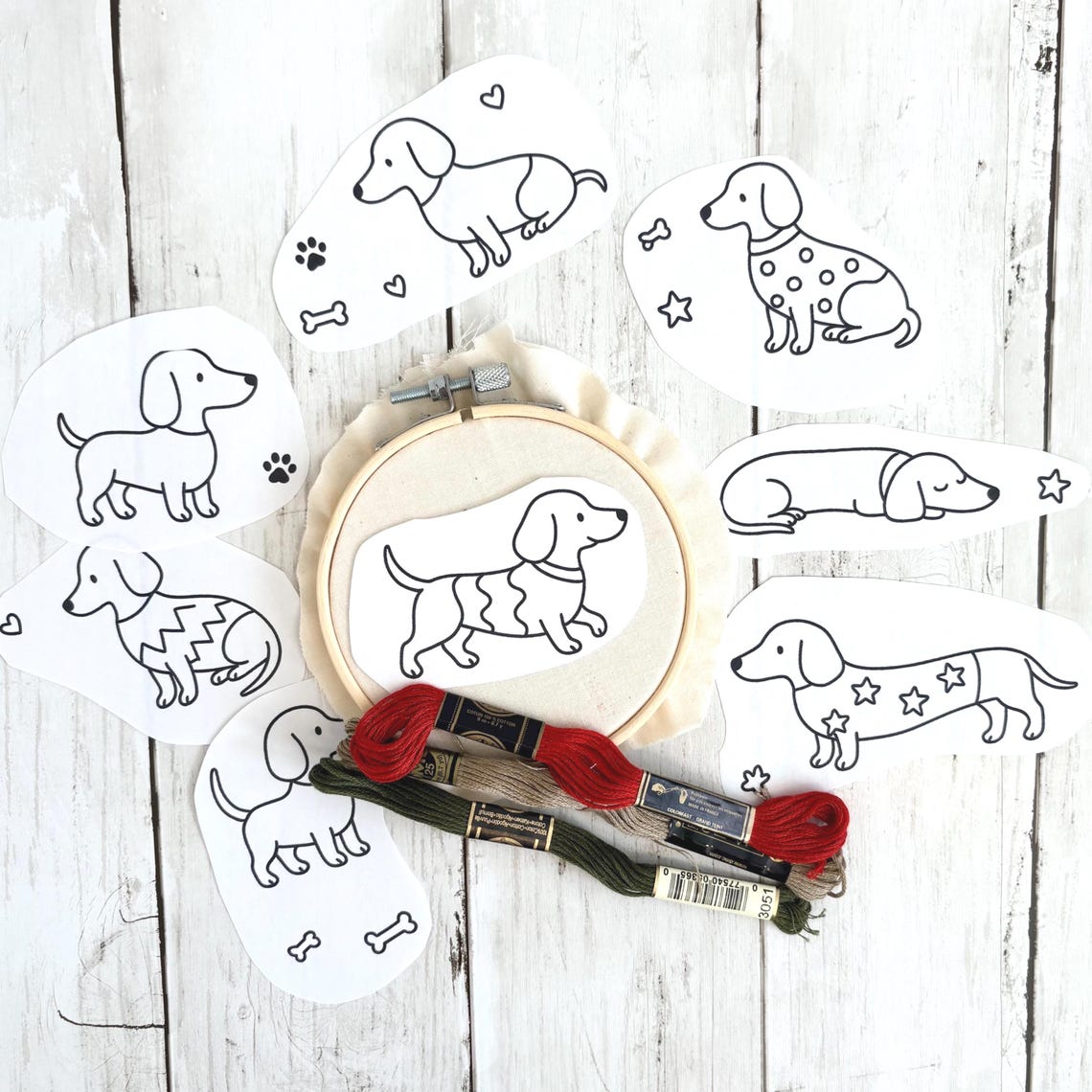 Dachshund Weiner Dog Stick and Stitch Embroidery Pattern, 8 Pre-printed ...