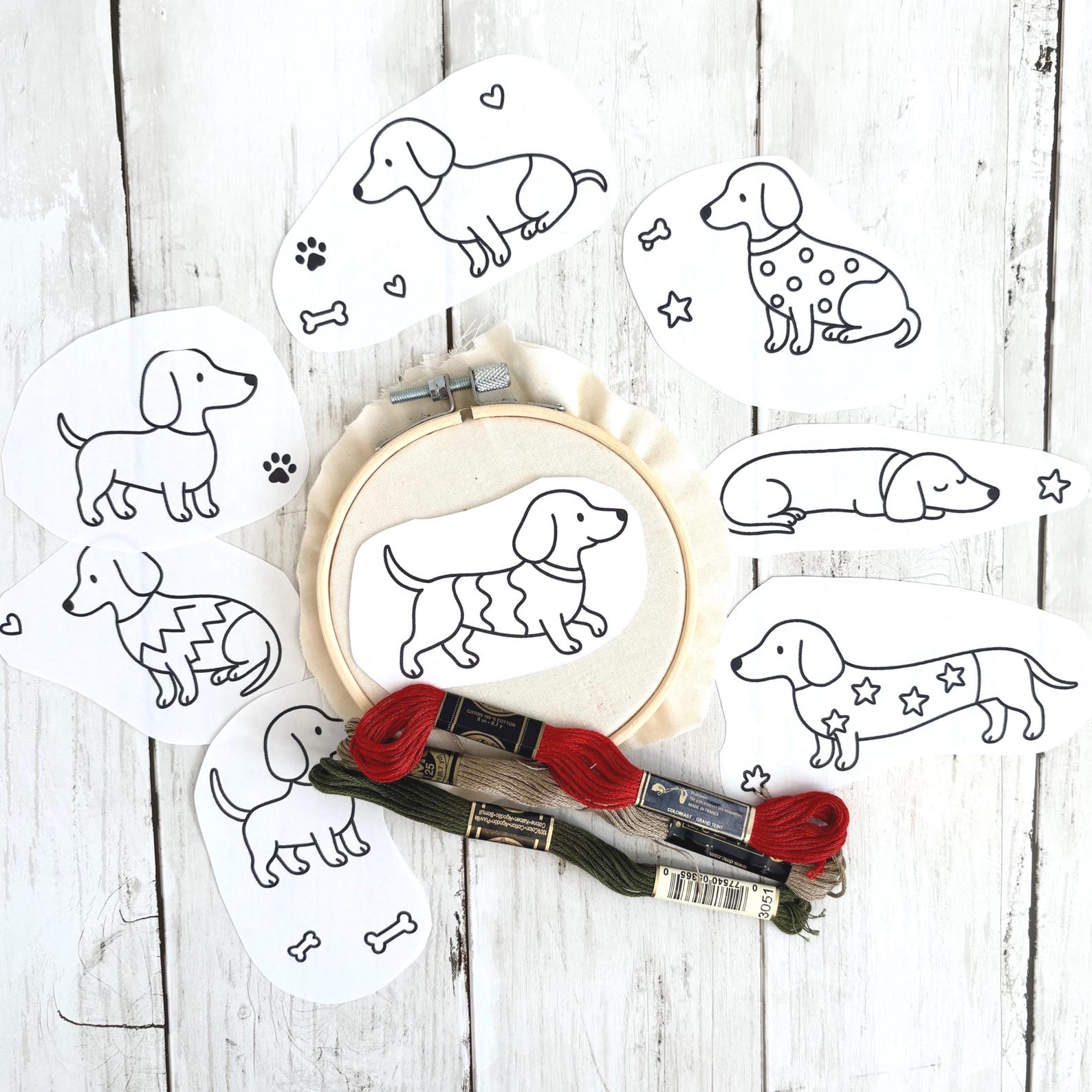 Dachshund Weiner Dog Stick and Stitch Embroidery Pattern, 8 Pre-printed ...