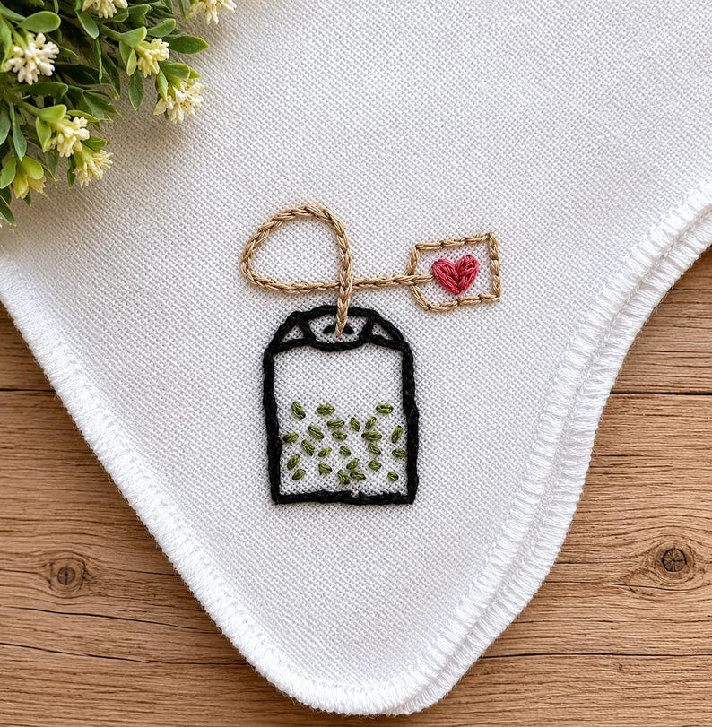 Tea Embroidery Transfer Pattern for Tea Towels, Dinner Napkins ...