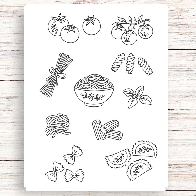 Stick and Stitch Pasta Kitchen Embroidery Pattern, 11 Pre-printed ...