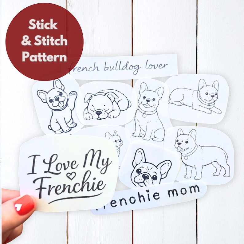 French Bull Dog Stick and Stitch Pattern, Frenchie Hand Embroidery ...