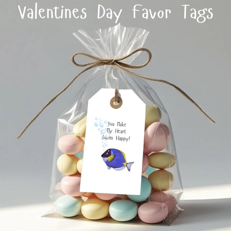 Sea Animals and Fish Valentines Cards and Favor Tags Bundle, 12 Designs ...