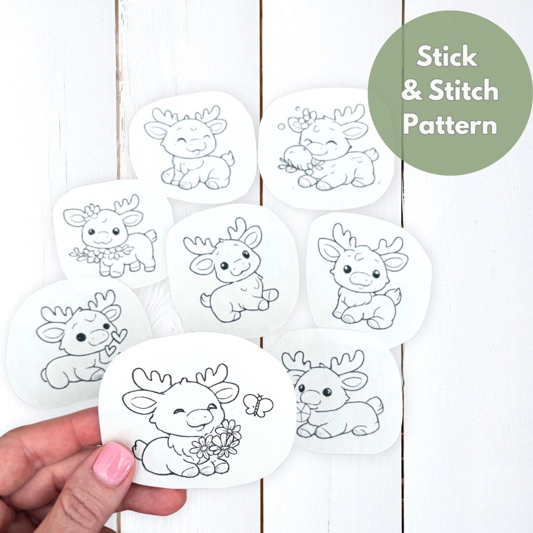 Baby Moose Stick and Stitch Hand Embroidery Designs, Boy Peel and Stick ...