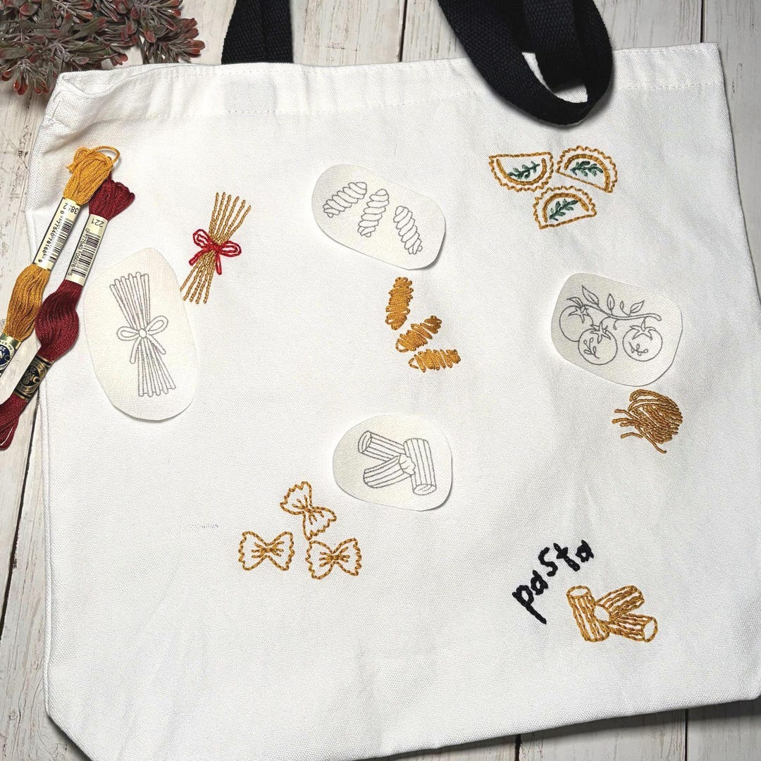 Stick and Stitch Pasta Kitchen Embroidery Pattern, 11 Pre-printed ...