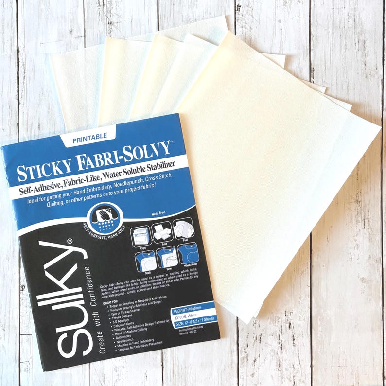 Sulky Sticky Fabri-solvy Printable Stabilizer Sheets, Stick and Stitch ...