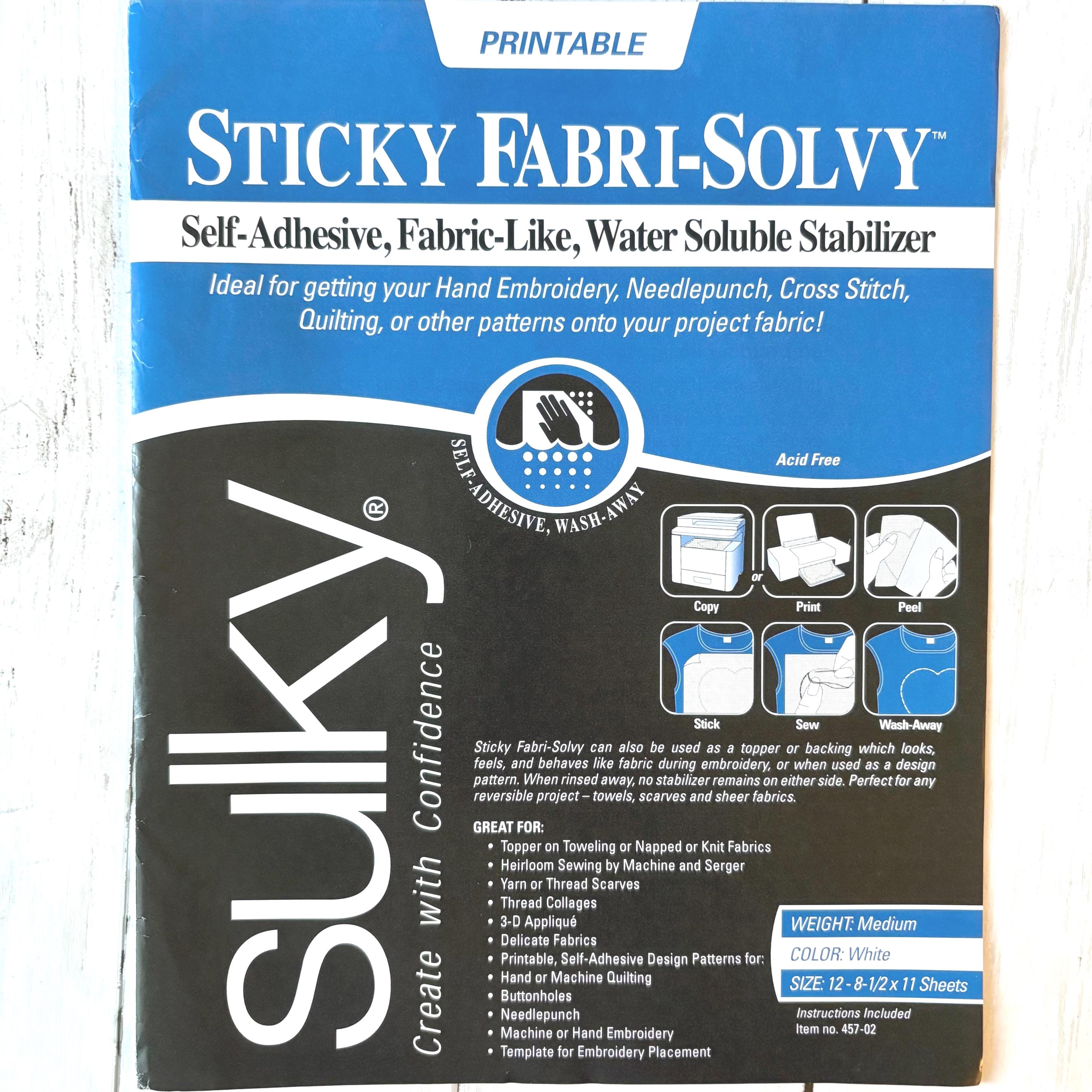 Sulky Sticky Fabri-solvy Printable Stabilizer Sheets, Stick and Stitch ...