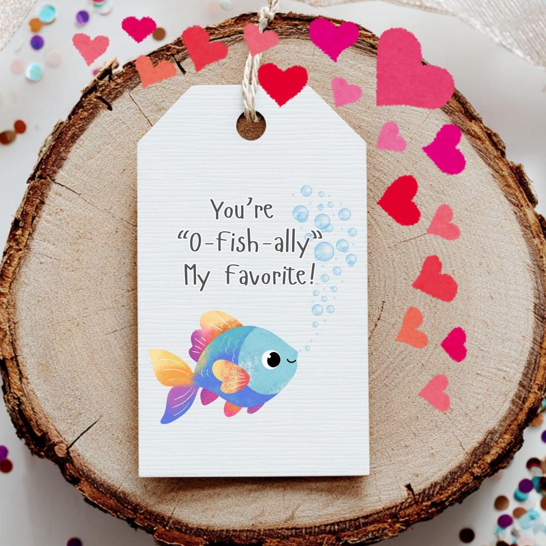 Sea Animals and Fish Valentines Cards and Favor Tags Bundle, 12 Designs ...