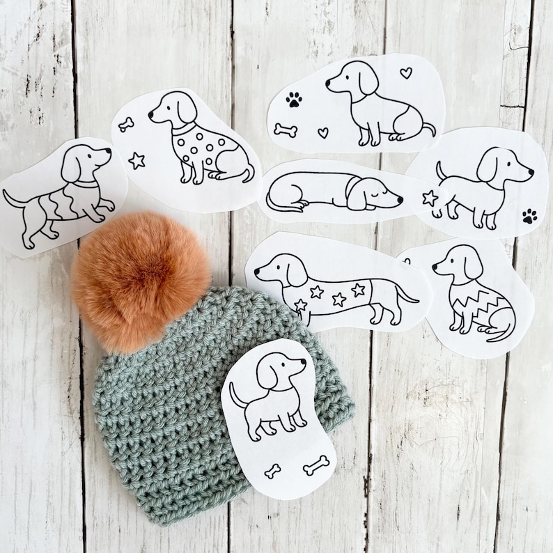 Dachshund Weiner Dog Stick and Stitch Embroidery Pattern, 8 Pre-printed ...