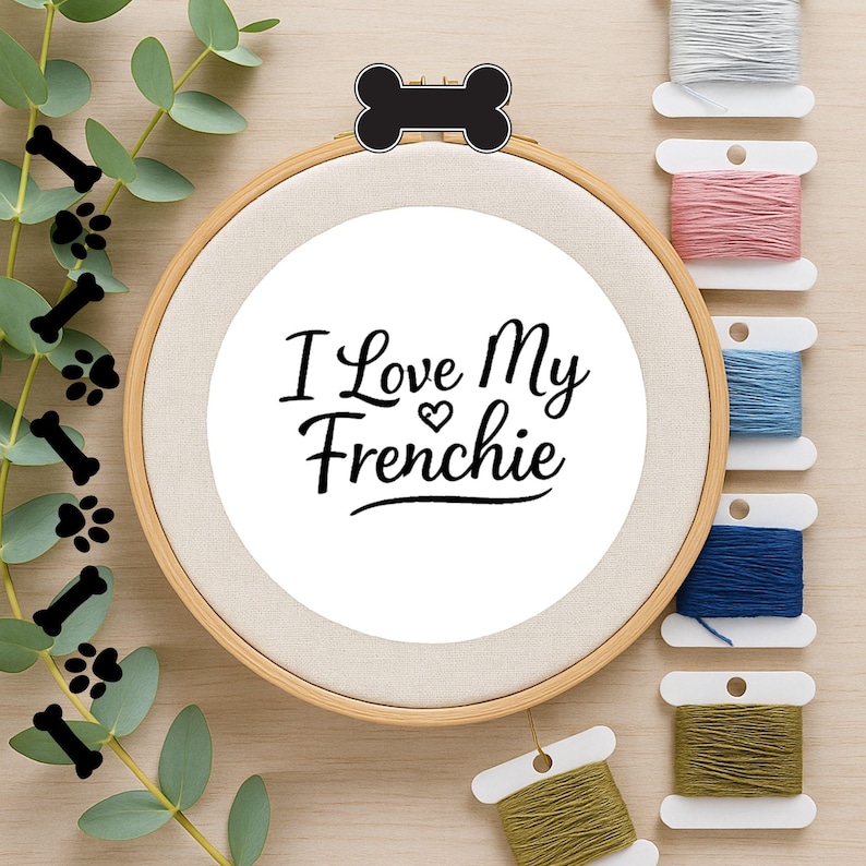French Bull Dog Stick and Stitch Pattern, Frenchie Hand Embroidery ...