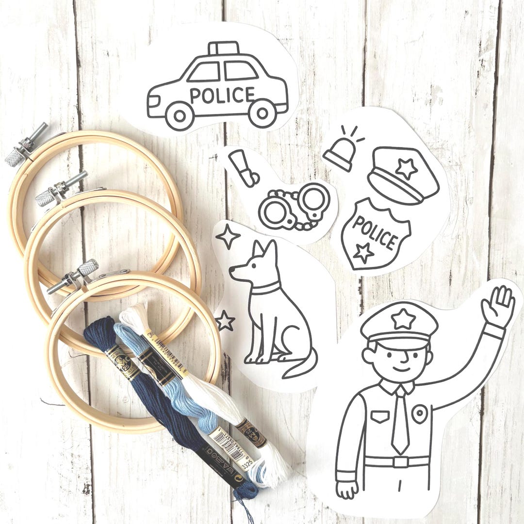 Stick and Stitch Police Man Embroidery Pattern, 7 Digital Images for ...