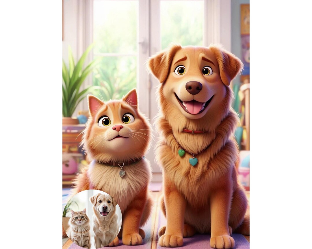 Custom Pixar Pet Poster, Custom Animated Pet Caricature, Pixar-inspired ...
