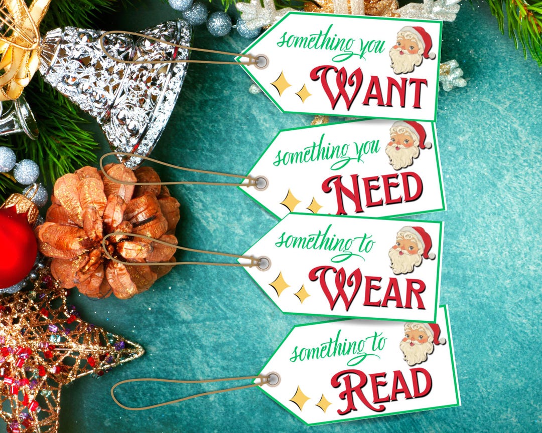 Printable Retro Santa Gift Tags, Kitschy Christmas Gift Tags, Something ...