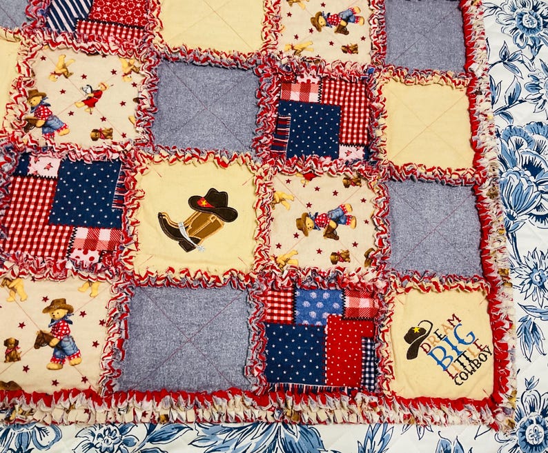 Cowboy Teddy Bear Applique Rag Quilt - Etsy