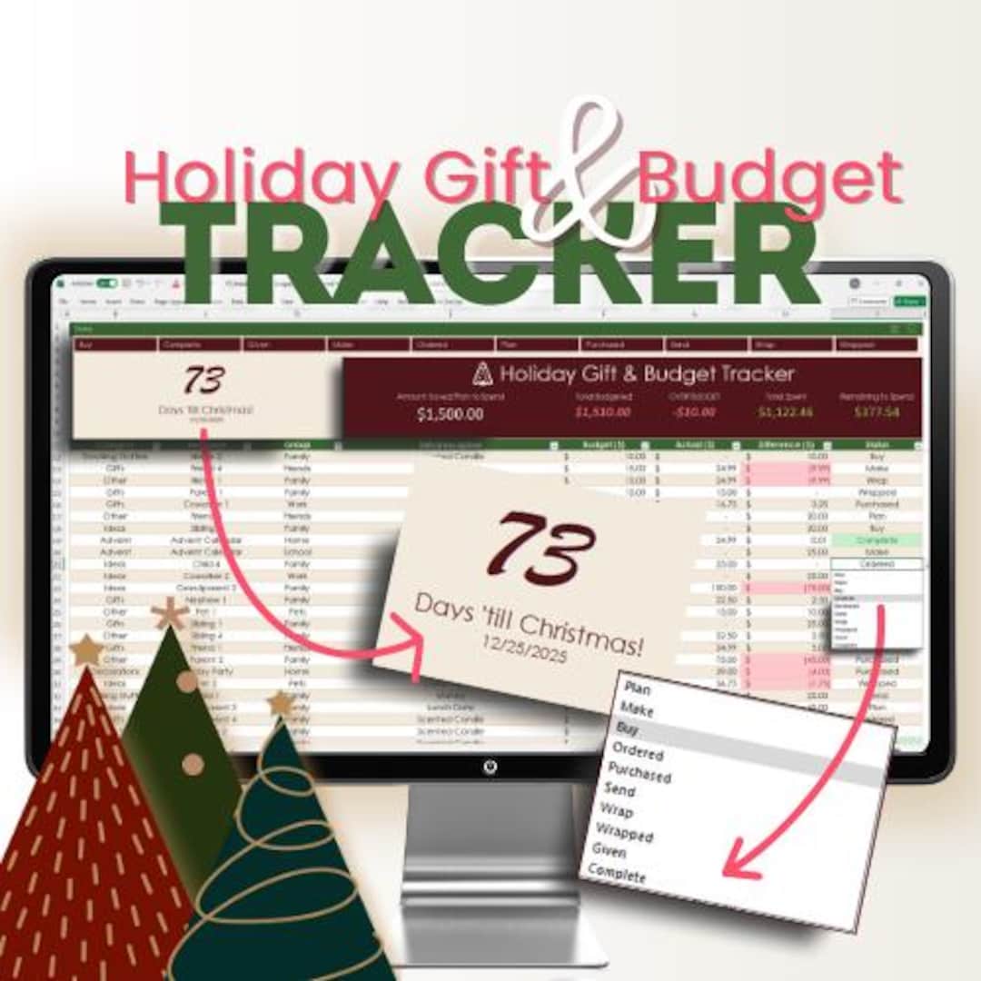 Christmas Gift Tracker Excel | Holiday Budget Spreadsheet & Gift ...