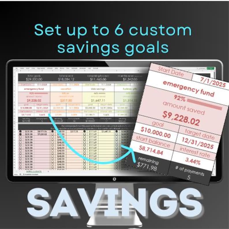 Excel Savings Tracker With Dashboard – Track Goals, Interest, Monthly ...